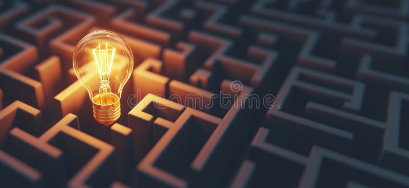 Light Bulb Illuminating Maze, Symbolizing Creativity and Problem ...