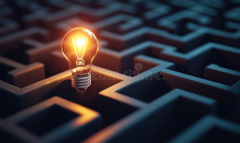 Light Bulb Illuminating Path in Complex Maze, Symbolizing Ideas ...