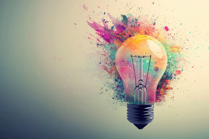 Artistic Depiction of a Light Bulb Surrounded by Colorful Paint ...