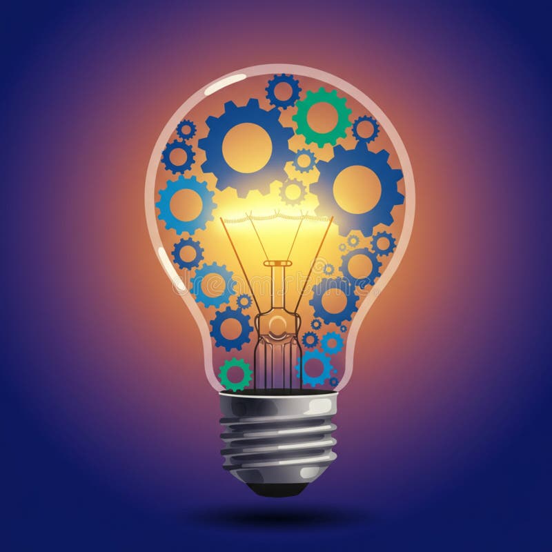 A Light Bulb Illustration Featuring Interlocking Gears in Shades of ...