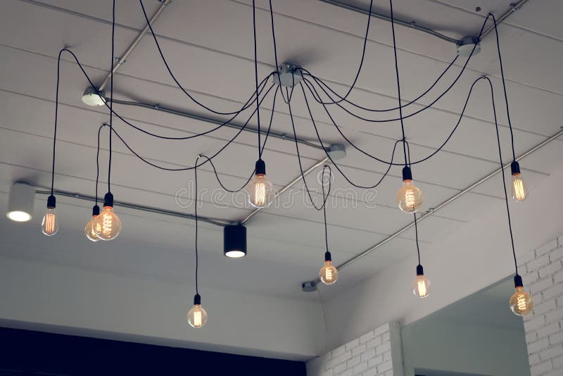Light Bulb Incandescent Hanging Decorated Interior Stock Photo - Image ...