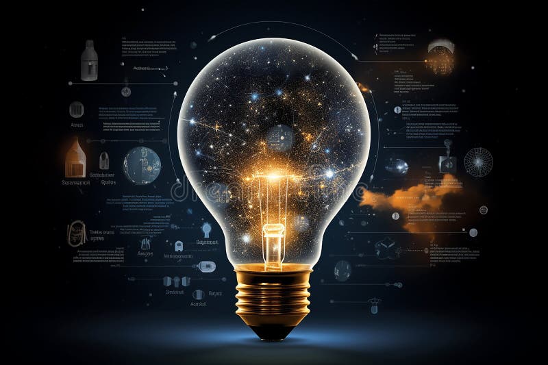 Light Bulb, Infographic Light Bulb with Huge Amount of Astronomical ...