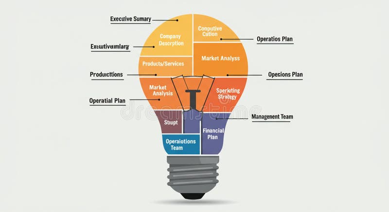Light Bulb Infographic Illustrates a Business Plan Structure. Segmented ...