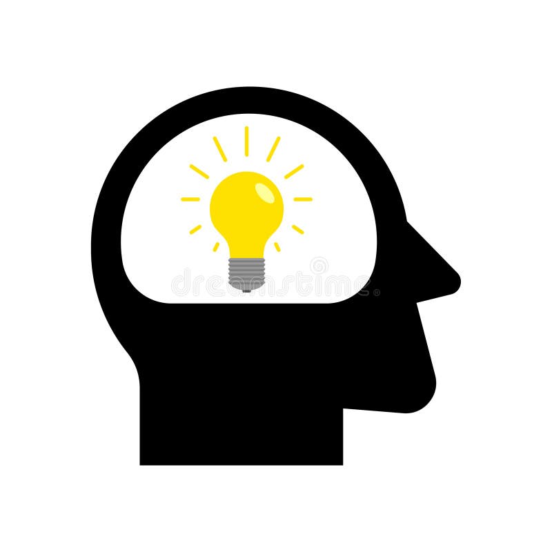 Light Bulb Inside Head. Idea and Bright Thought Concept Stock Vector - Illustration of isolated ...