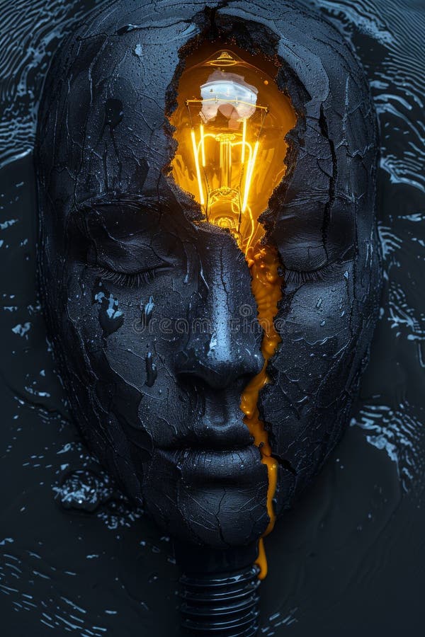 A Light Bulb is Inside of a Head with Water Dripping Out, AI Stock ...
