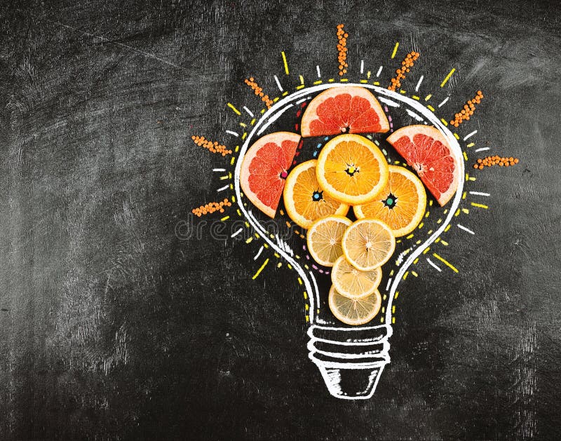 Light Bulb with Inside Orange and Lemon Fruit Stock Image - Image of ...