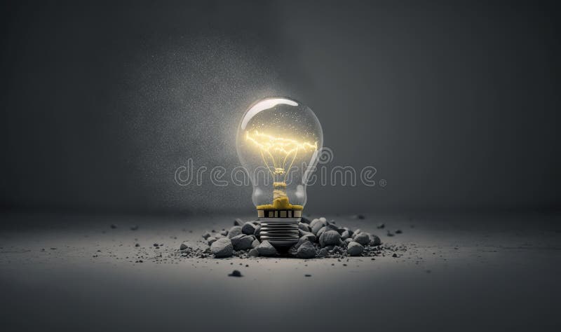 A Light Bulb with a Light Inside of it on a Pile of Rocks Stock ...