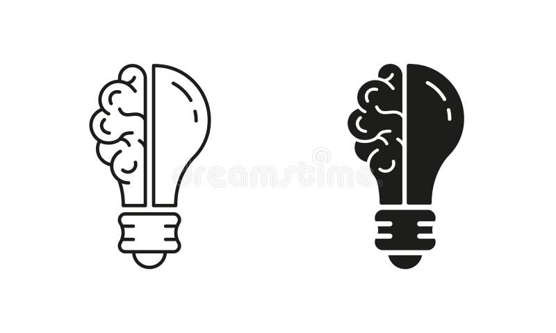 Light Bulb and Human Brain Pictogram. Knowledge, Smart Solution Line ... Light Bulb and Human Brain Pictogram. Knowledge, Smart Solution Line ...