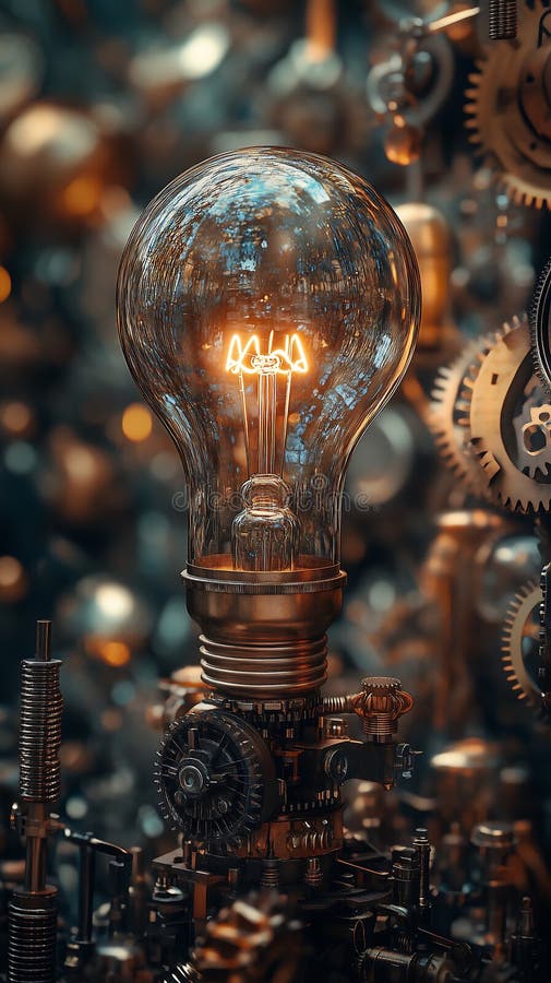 Light Bulb Integrated into Complex Mechanical Gears Stock Image - Image ...