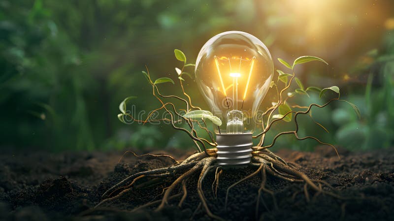 Light Bulb with Interconnected Roots Deep Insight. Stock Illustration ...