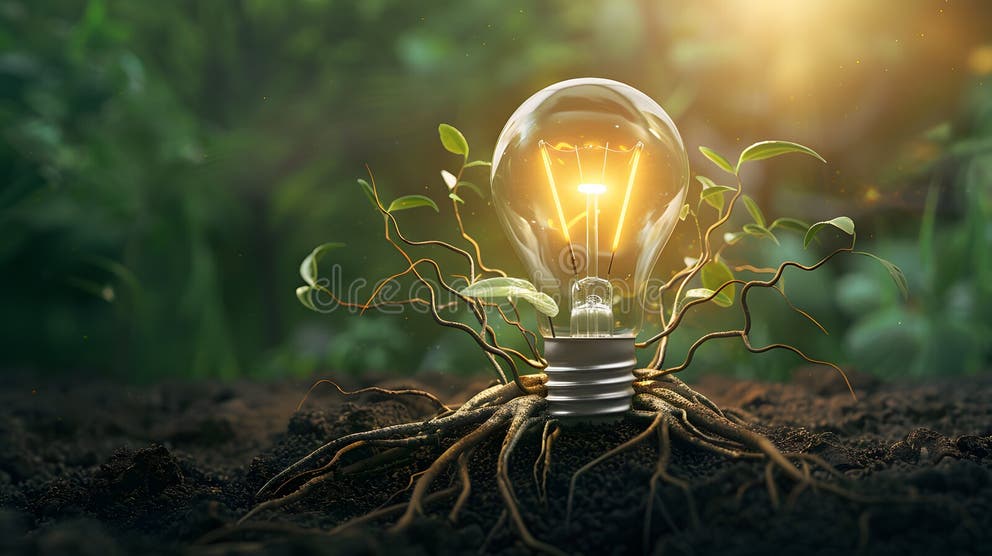 Light Bulb with Interconnected Roots Deep Insight. Stock Illustration ...