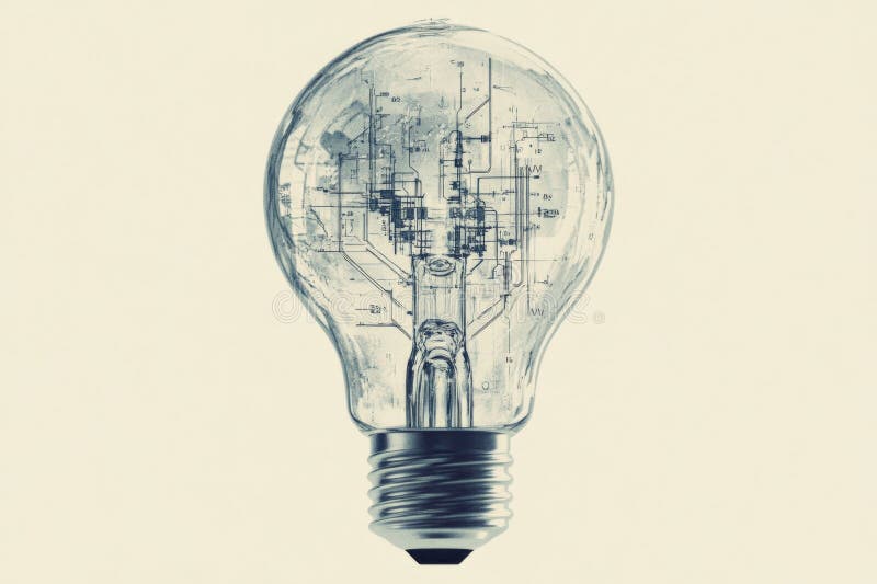 Light Bulb with Intricate Blueprint Design Representing Innovation and ...