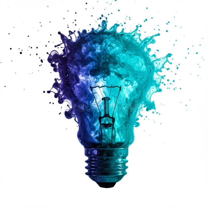 A Light Bulb with Its Filament Visible Sits within an Explosion of Blue ...