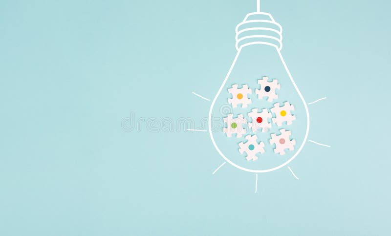 Light Bulb with Jigsaw or Puzzle Pieces, Brainstorming for Ideas ...