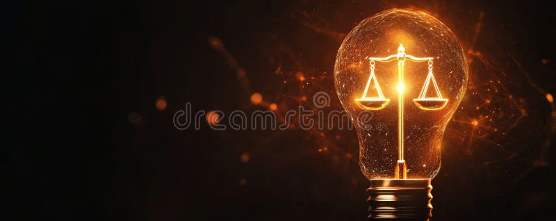 Light Bulb with Justice Scales Inside, Glowing Creativity Concept Stock ...