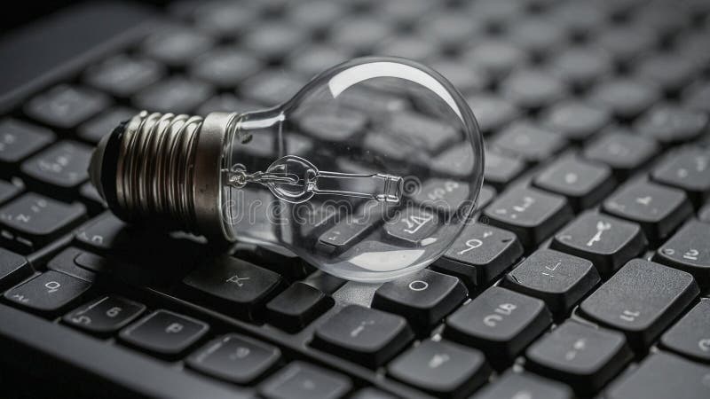 Light Bulb on Keyboard Representing Digital Innovation Stock ...