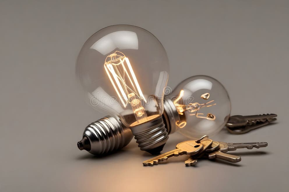 Light Bulb and Keys on Table Generative by Ai Stock Illustration ...