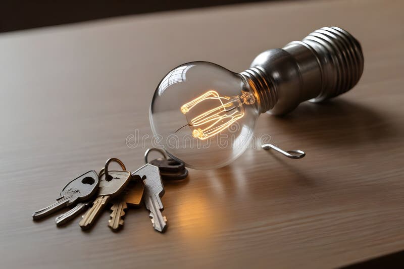 Light Bulb and Keys on Table Generative by Ai Stock Illustration ...