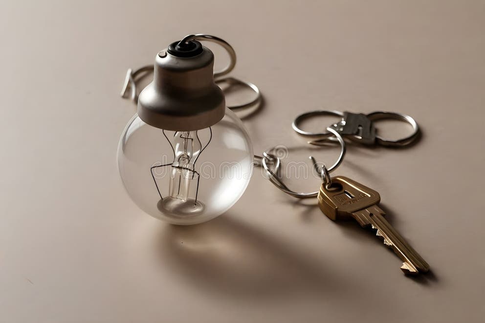 Light Bulb and Keys on Table Generative by Ai Stock Illustration ...