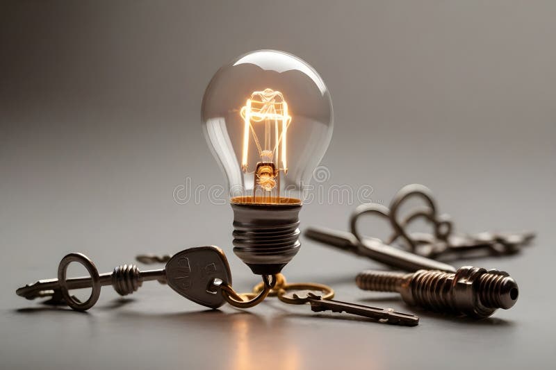 Light Bulb and Keys on Table Generative by Ai Stock Illustration ...