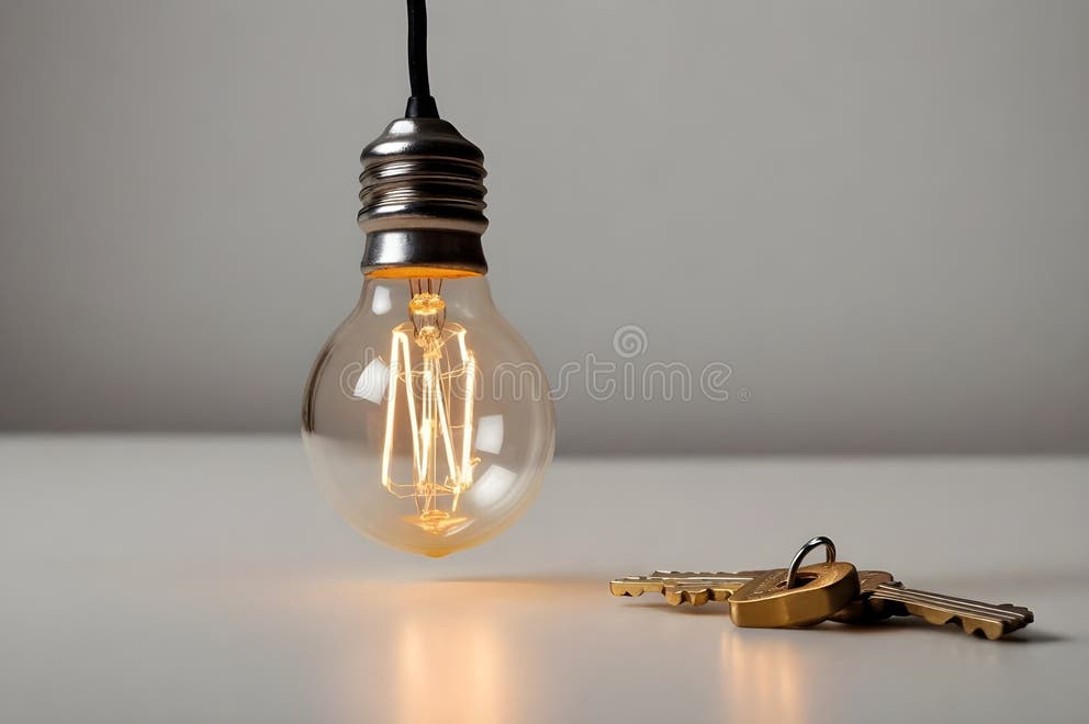 Light Bulb and Keys on Table Generative by Ai Stock Illustration ...