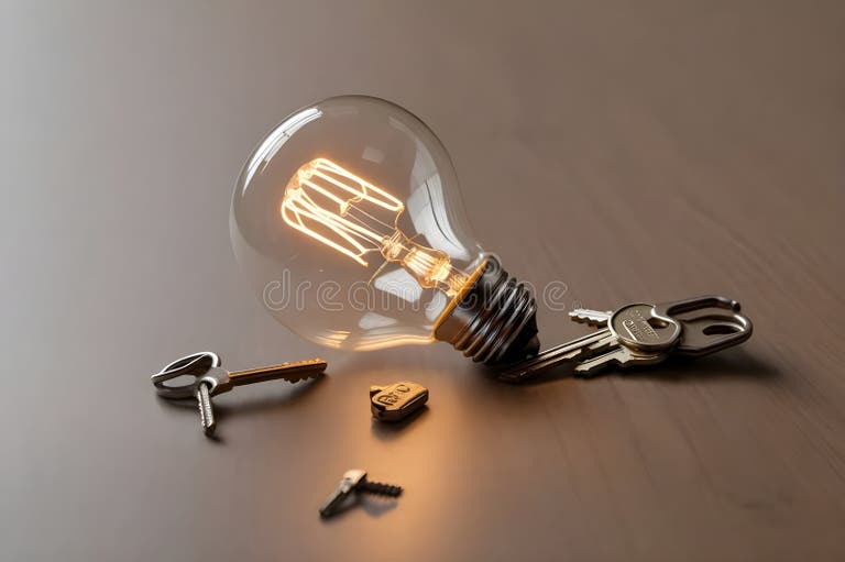 Light Bulb and Keys on Table Generative by Ai Stock Illustration ...