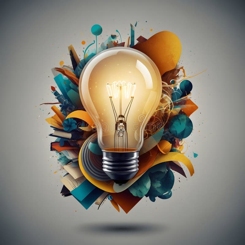 Light Bulb of Knowledge: Books, Abstract Shapes, and Digital Elements ...