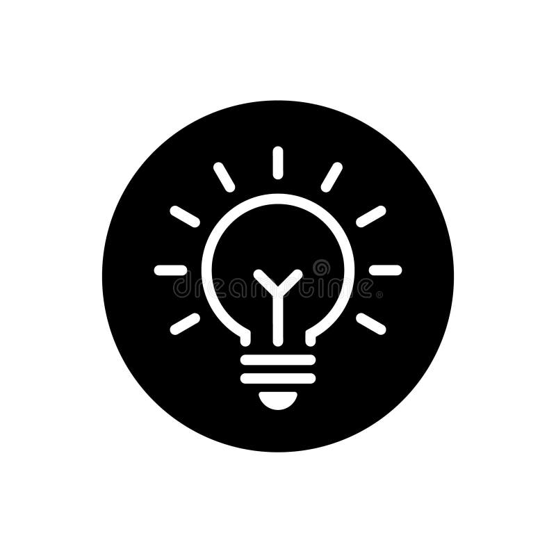 Light Bulb, Lamp Outline Icon on Black Circle. Insight, Idea Sign ...