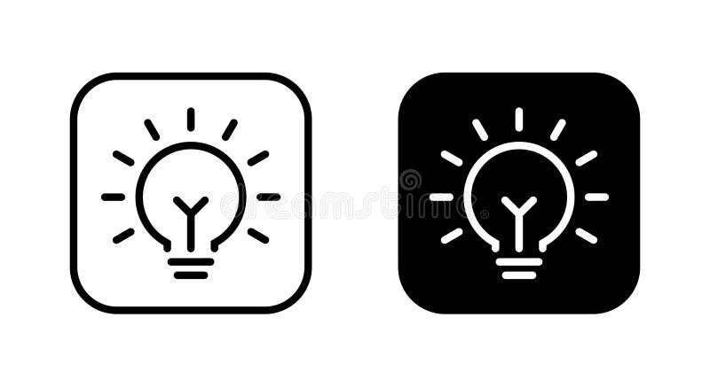 Light Bulb, Lamp Outline Icon on Black Square Stock Illustration ...