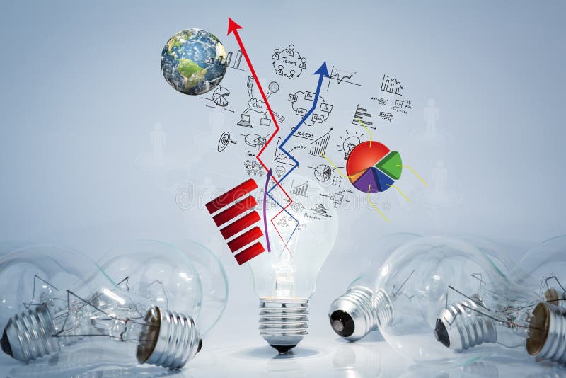 Light Bulb with Drawing Graph Inside Stock Illustration - Illustration ...