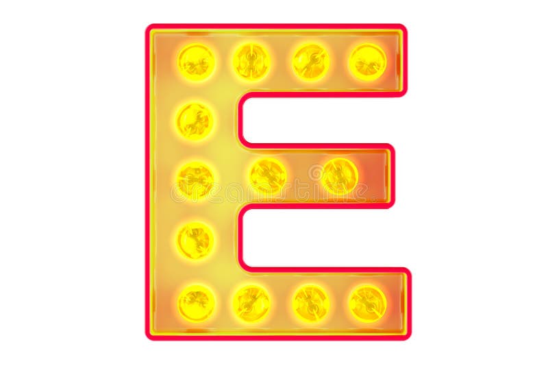 Light Bulb Letter E, Glowing Retro Font. 3D Rendering Stock ...