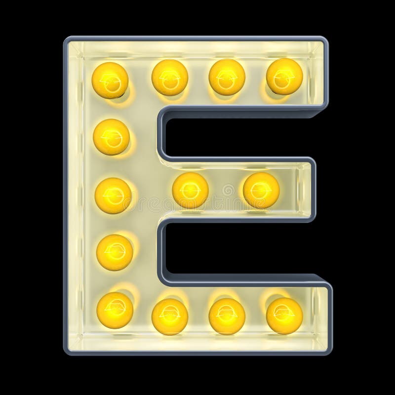 Light Bulb Letter E, Retro Glowing Font. 3D Rendering Stock ...