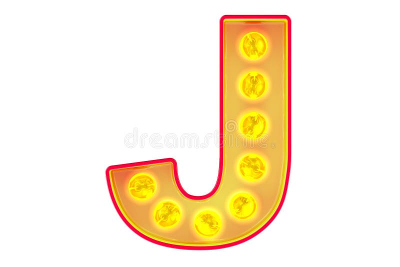 Light Bulb Letter J, Glowing Retro Font. 3D Rendering Stock ...