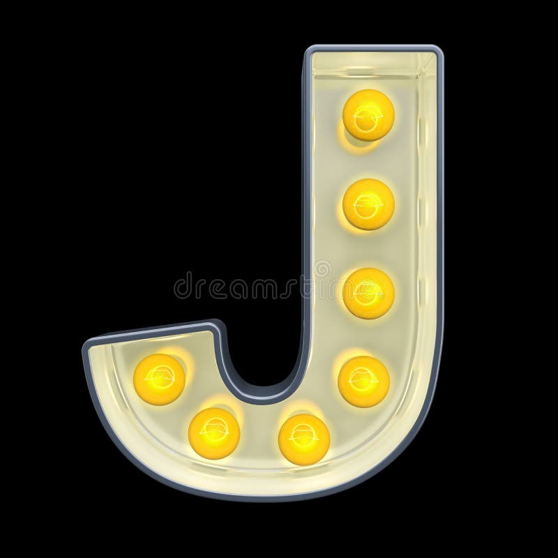 Light Bulb Letter J, Retro Glowing Font. 3D Rendering Stock ...
