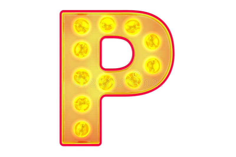 Light Bulb Letter P, Glowing Retro Font. 3D Rendering Stock ...