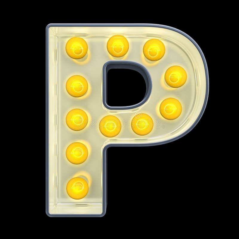 Light Bulb Letter P, Retro Glowing Font. 3D Rendering Stock ...