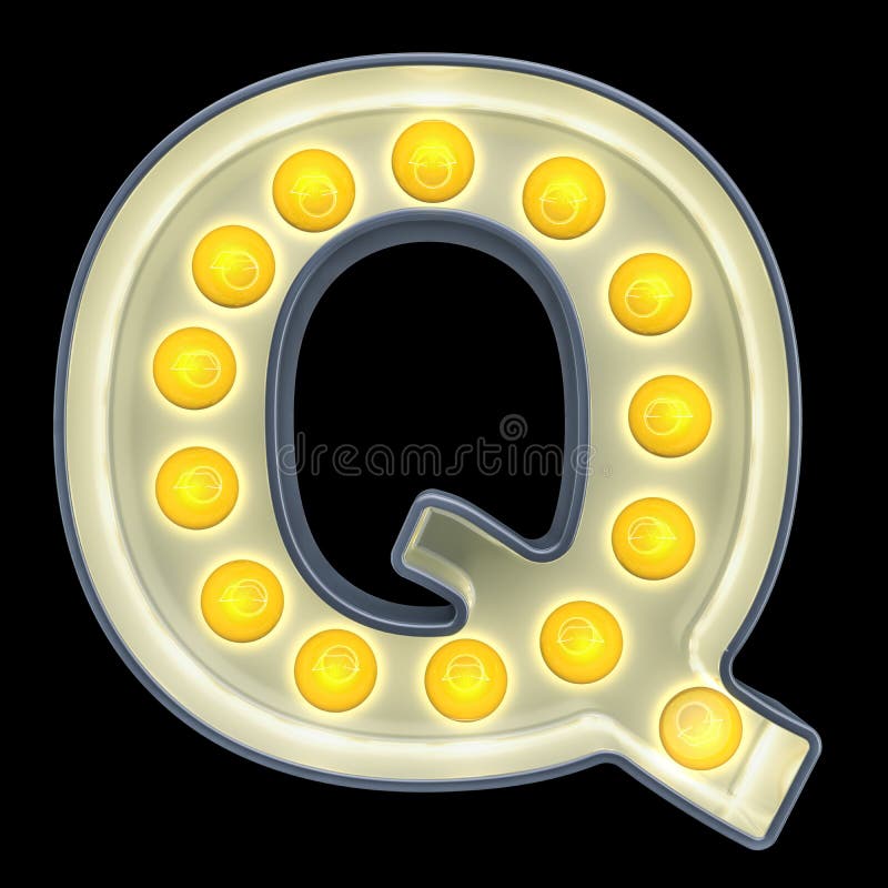 Light Bulb Letter Q, Retro Glowing Font. 3D Rendering Stock ...