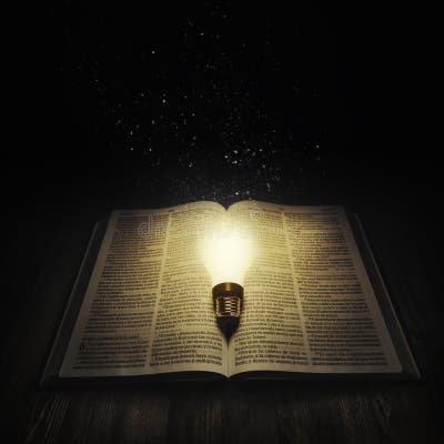 Light Bulb Lighting Up an Open Bible Stock Image - Image of word, faith ...