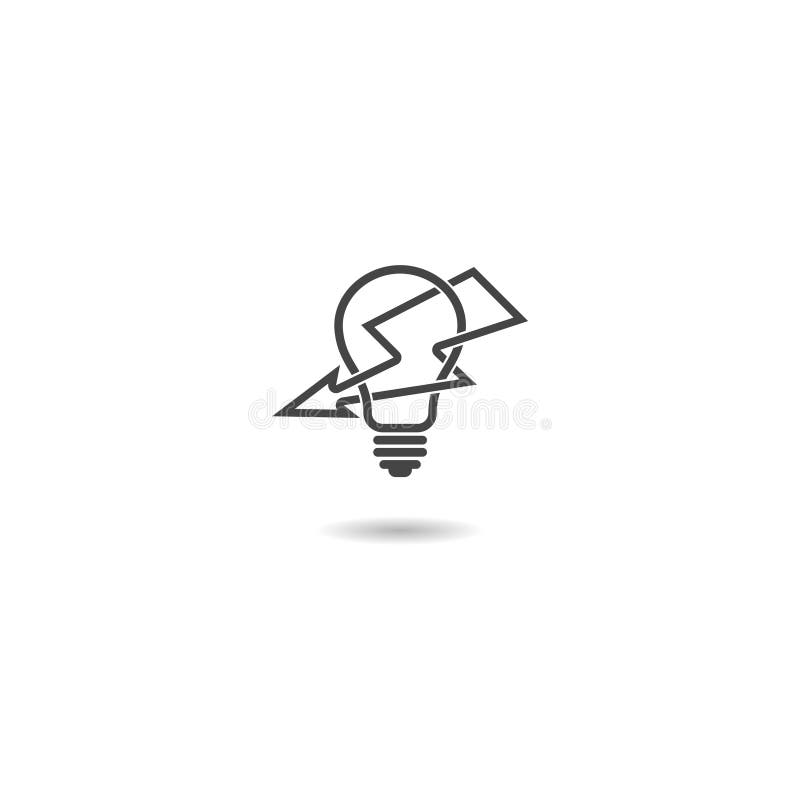 Light Bulb and Lightning Bolt Icon with Shadow Stock Vector ...