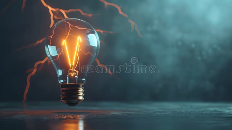 Light Bulb with Lightning Bolt Powerful Ideas Leading. Stock ...