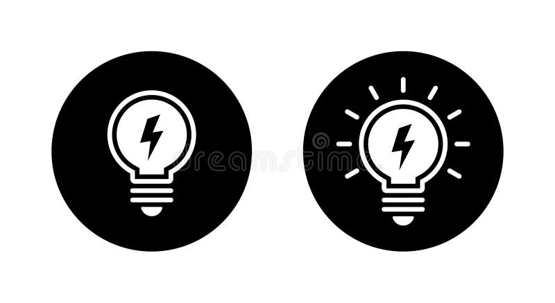 Light Bulb with Lightning Icon on Black Circle. Lamp with Flash Concept ...