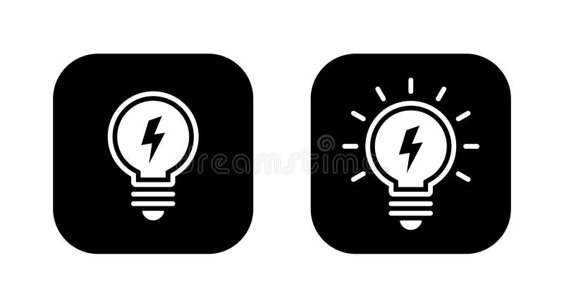 Light Bulb with Lightning Icon on Black Square. Lamp with Flash Concept ...