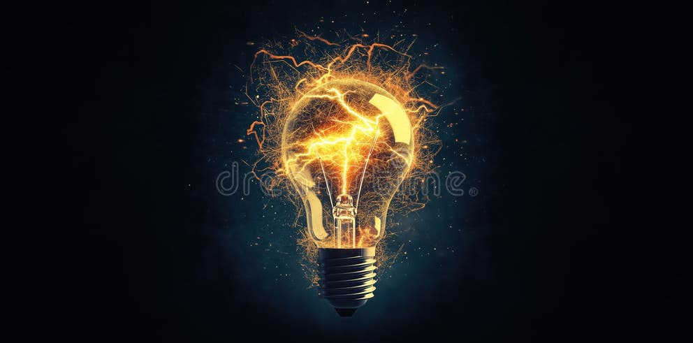 Light Bulb with Lightning Inside Stock Illustration - Illustration of ...