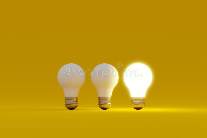 A Light Bulb That Lights Up Alone Among The Lights That Are Off 3d Stock Illustration