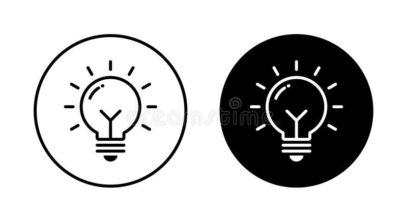 Light Bulb Line Icon on Black Circle. Insight Lamp Sign Symbol Stock ...