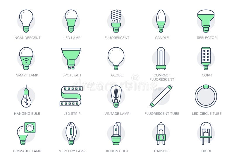 Light Bulb Line Icons. Vector Illustration Include Icon - Led, Diode ...