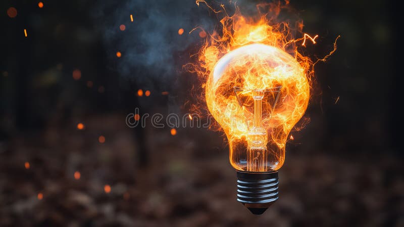 A Light Bulb is Lit on Fire, Surrounded by Smoke and Ash. Concept of ...