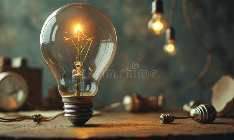 A Light Bulb is Lit Up in the Center of the Image, with a Clock on the ...