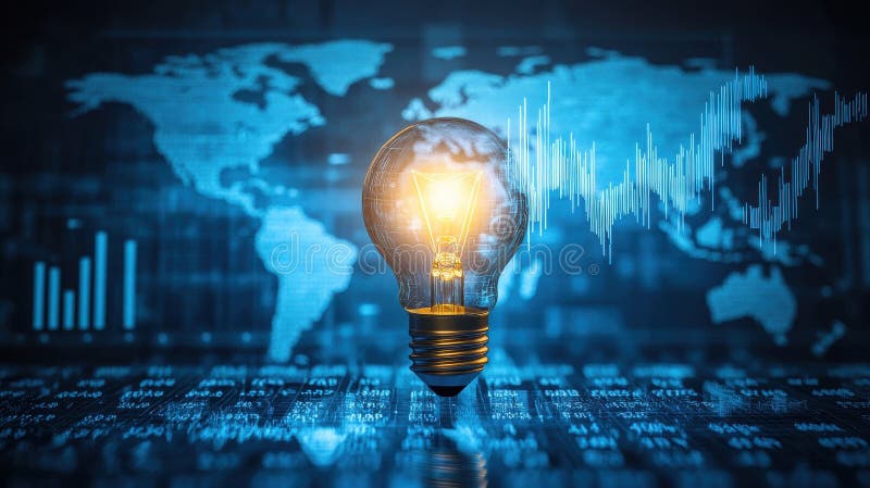 A Light Bulb is Lit Up on a Computer Screen with a Globe and a Map of ...