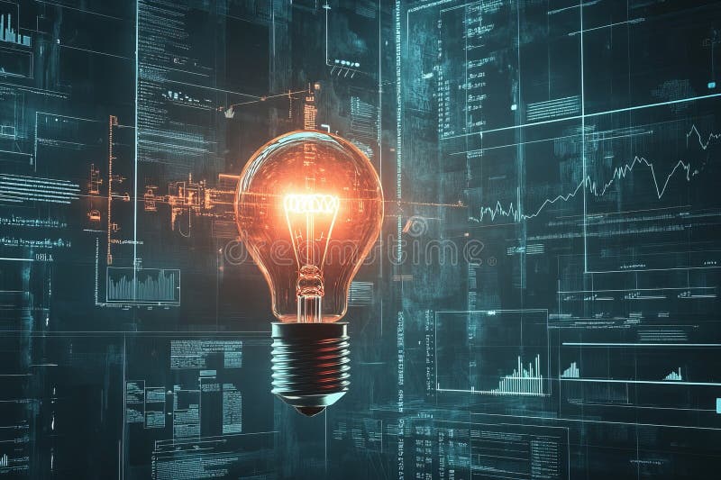 A Light Bulb is Lit Up in a Computer Screen Stock Illustration ...